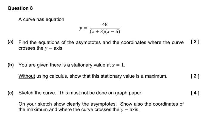 Solved A curve has equation y=(x+3)(x−5)48 (a) Find the | Chegg.com