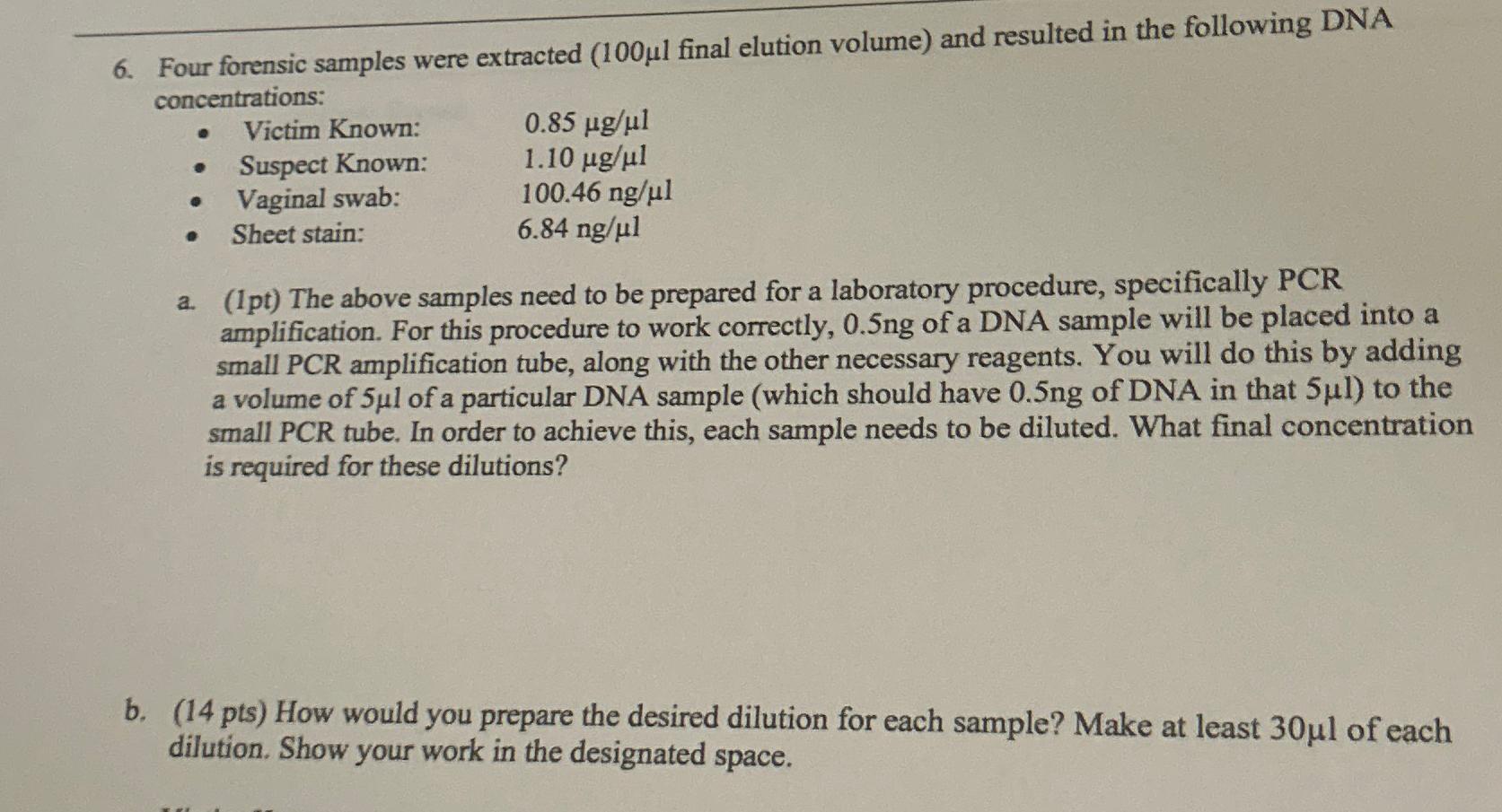 Solved Four forensic samples were extracted final elution | Chegg.com