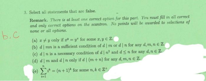 Solved 3. Select all statements that are false. Remark. | Chegg.com