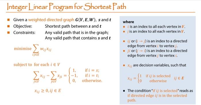 Solved Linear integer programming for shortest pathplease | Chegg.com