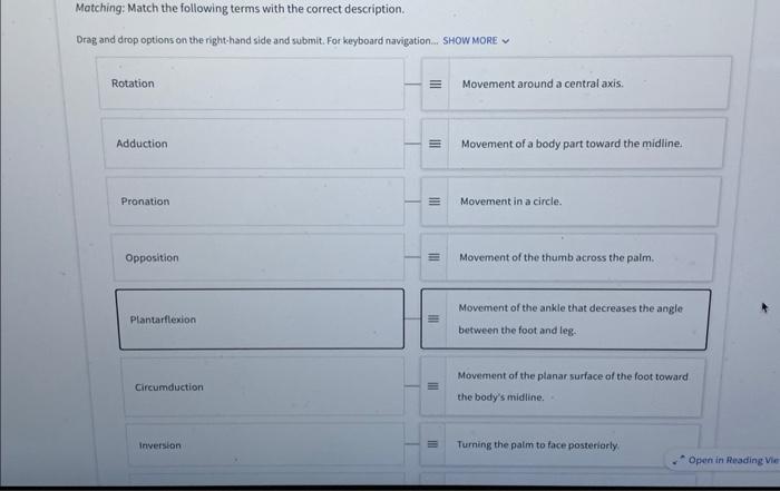 Solved Matching: Match the following terms with the correct | Chegg.com