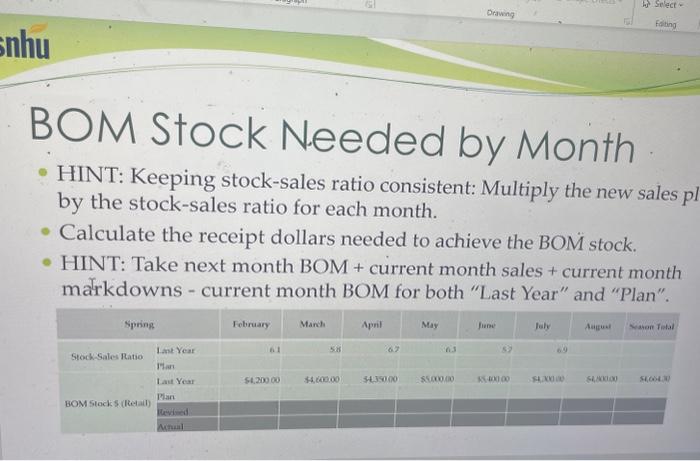 BOM Stock Needed by Month HINT: Keeping stock-sales | Chegg.com
