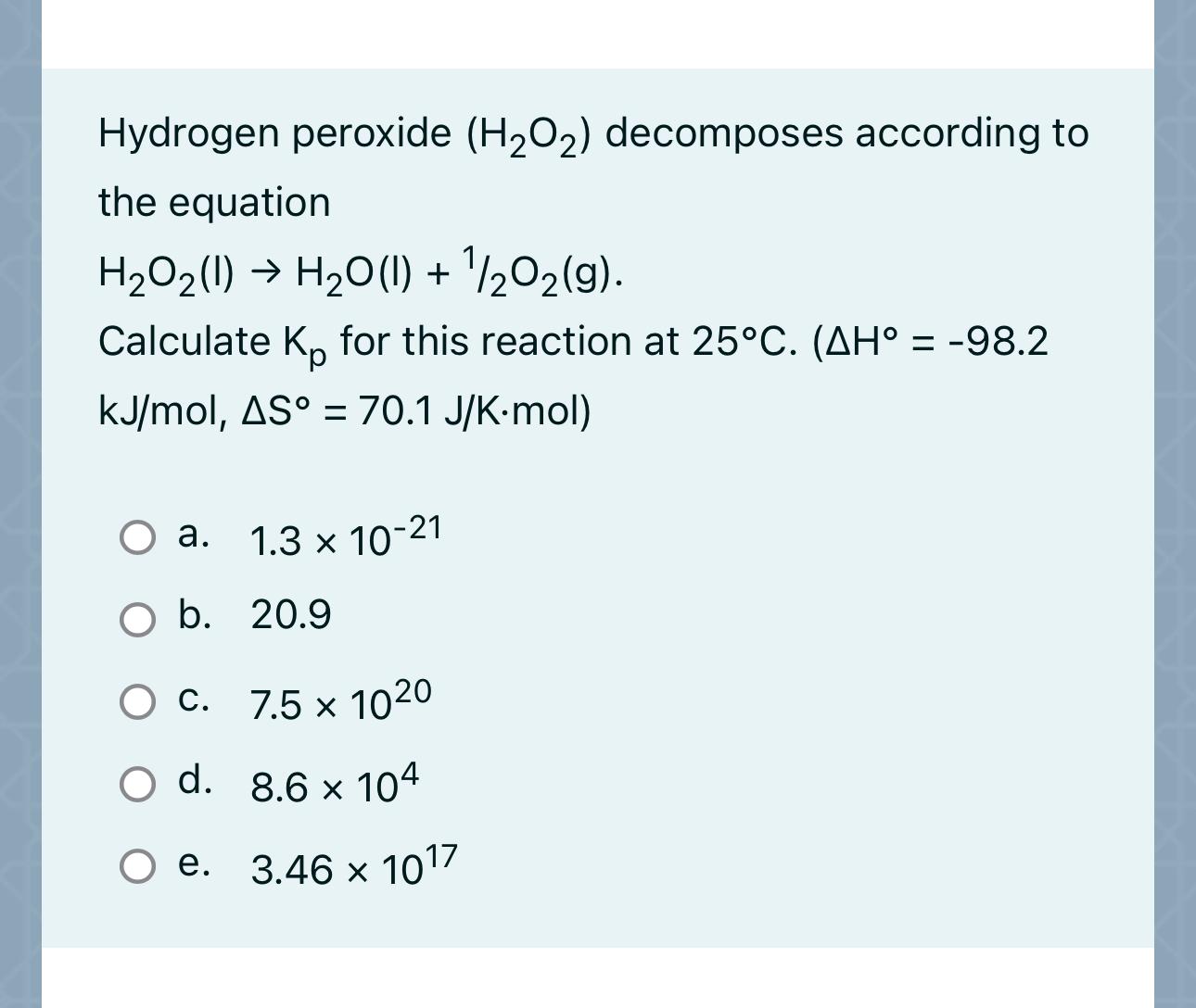 Solved Hydrogen Peroxide H2o2 ﻿decomposes According To The