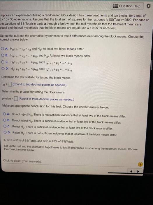 Solved Question Help Suppose an experiment utilizing a | Chegg.com
