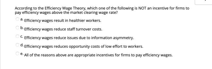 Solved According to the Efficiency Wage Theory, which one of | Chegg.com