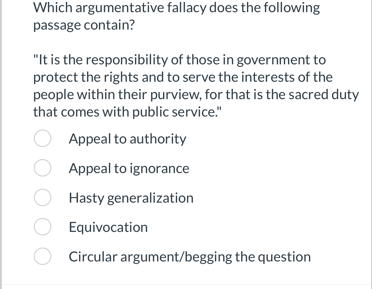 Solved Which argumentative fallacy does the following | Chegg.com