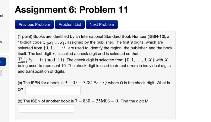Solved Assignment 6: Problem 11 Previous Problem Problem | Chegg.com