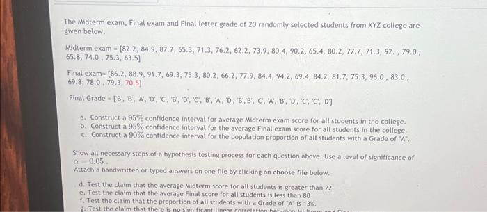 The Midterm exam, Final exam and Final letter grade | Chegg.com