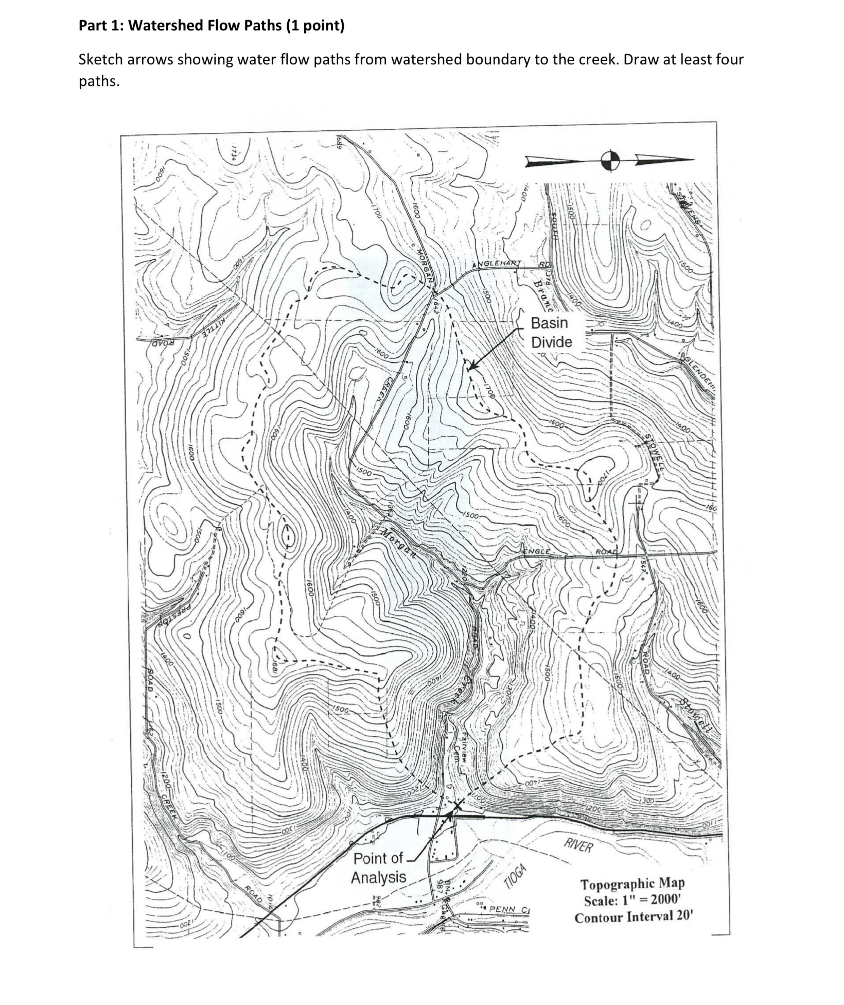 Solved Part 1: Watershed Flow Paths (1 ﻿point)Sketch arrows | Chegg.com