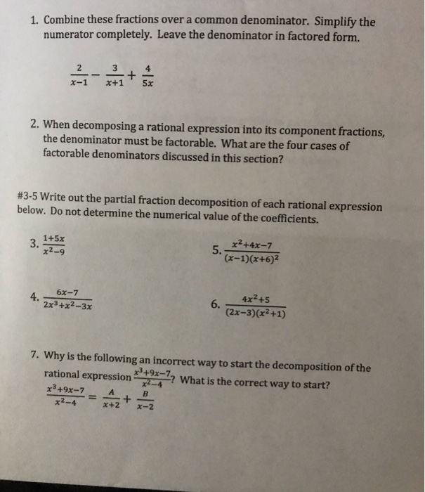 Solved 1. Combine these fractions over a common denominator. | Chegg.com