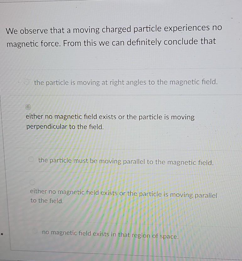 Solved We observe that a moving charged particle experiences | Chegg.com