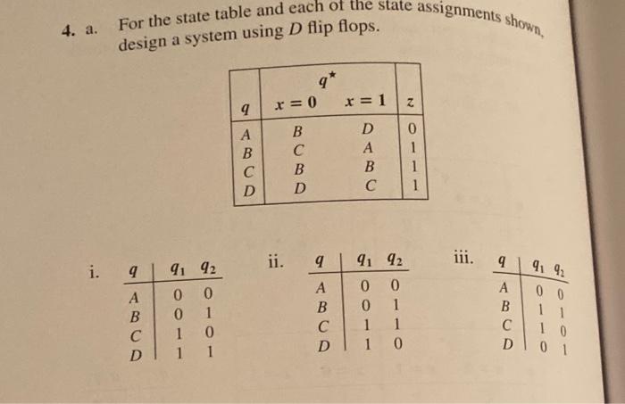 Solved 4. a. For the state table and each of the state | Chegg.com