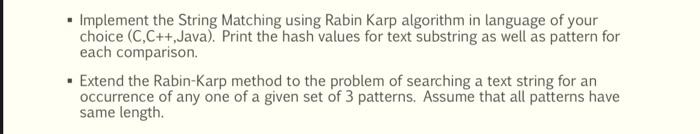 Solved Implement The String Matching Using Rabin Karp 9880