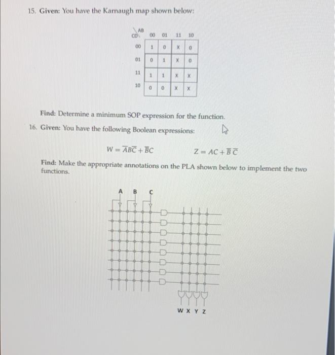 Solved 15 Given You Have The Karnaugh Map Shown Below Ab 2384