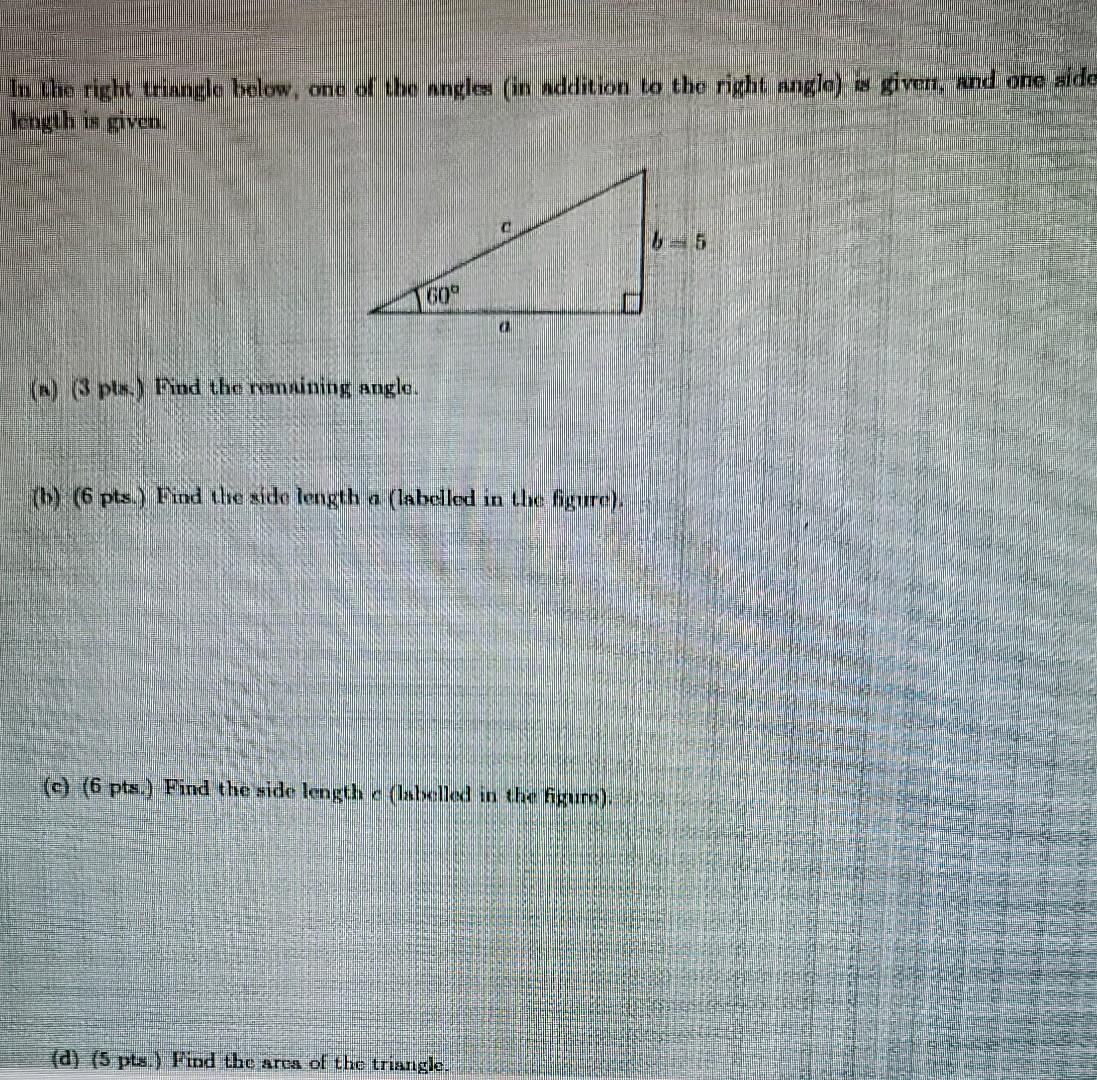 Solved In the right triangle below, one of the angles (in | Chegg.com