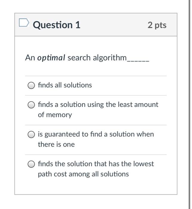 Solved Question 1 2 pts An optimal search algorithm__--- | Chegg.com