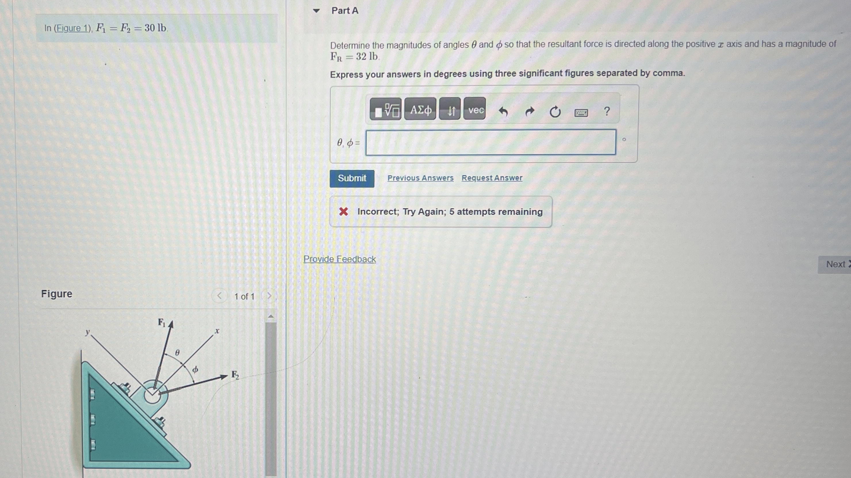 Solved ln (Figure 1), F1=F2=30lb.ln (Figure | Chegg.com