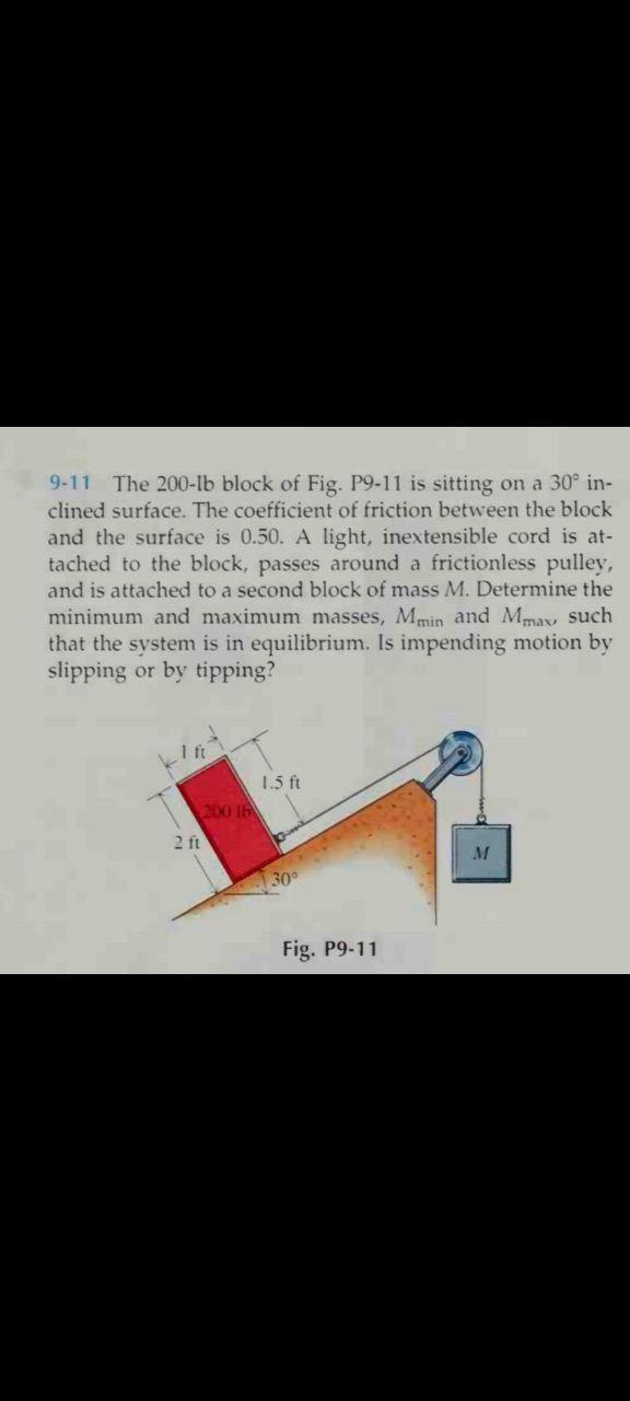 Solved 9-11 The 200-lb block of Fig. P9-11 is sitting on a | Chegg.com