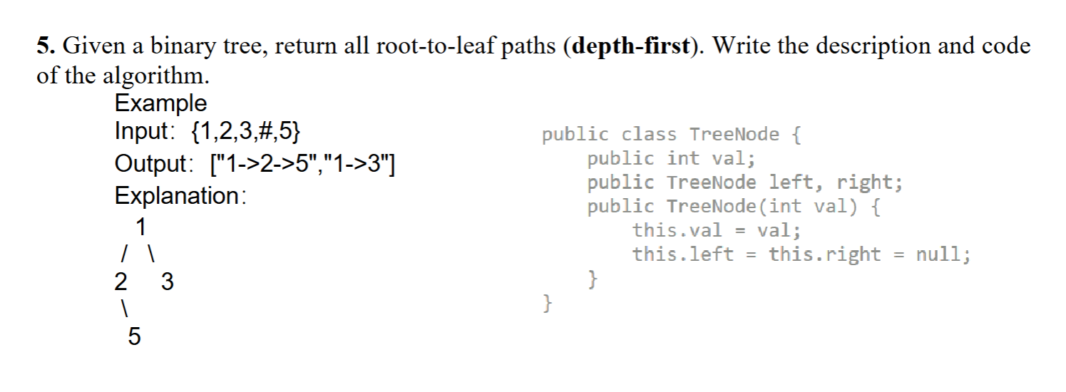 5. ﻿Given a binary tree, return all root-to-leaf | Chegg.com