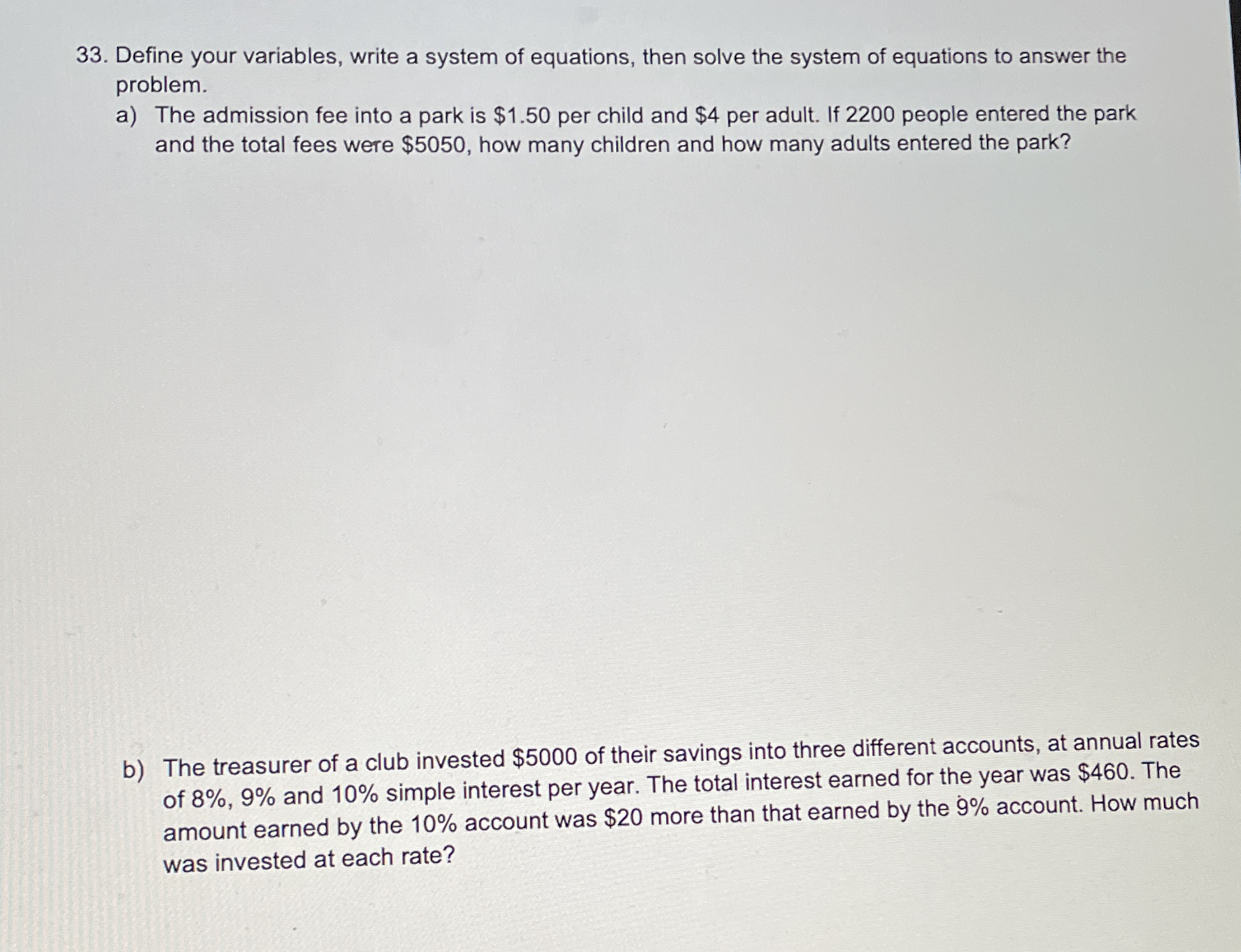 Solved Define your variables, write a system of equations, | Chegg.com