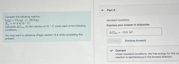 Solved Consider the following reaction: I2( g)+Cl2( | Chegg.com