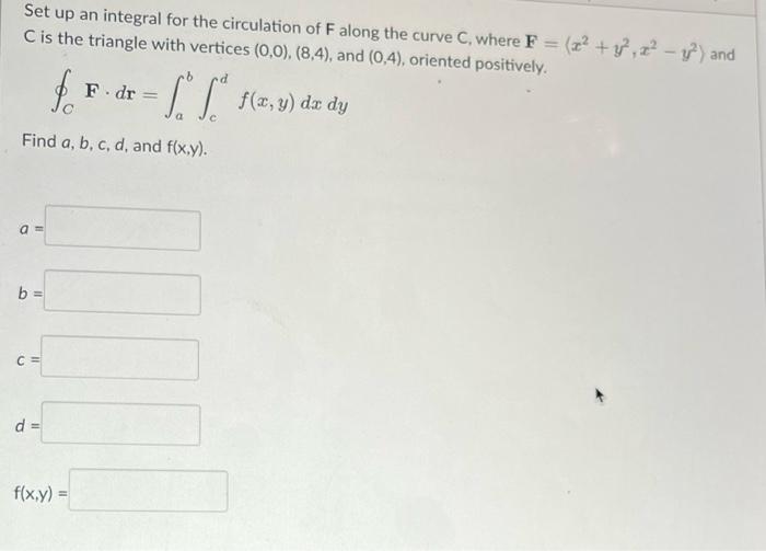 Solved Set up an integral for the circulation of F along the | Chegg.com