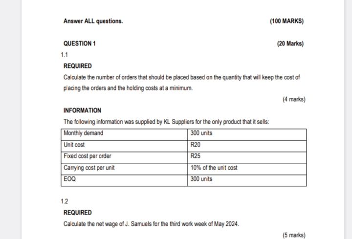 Solved Answer ALL questions.(100 ﻿MARKS)QUESTION 1(20 | Chegg.com