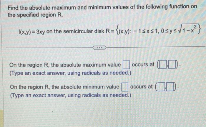 Solved Find The Absolute Maximum And Minimum Values Of The