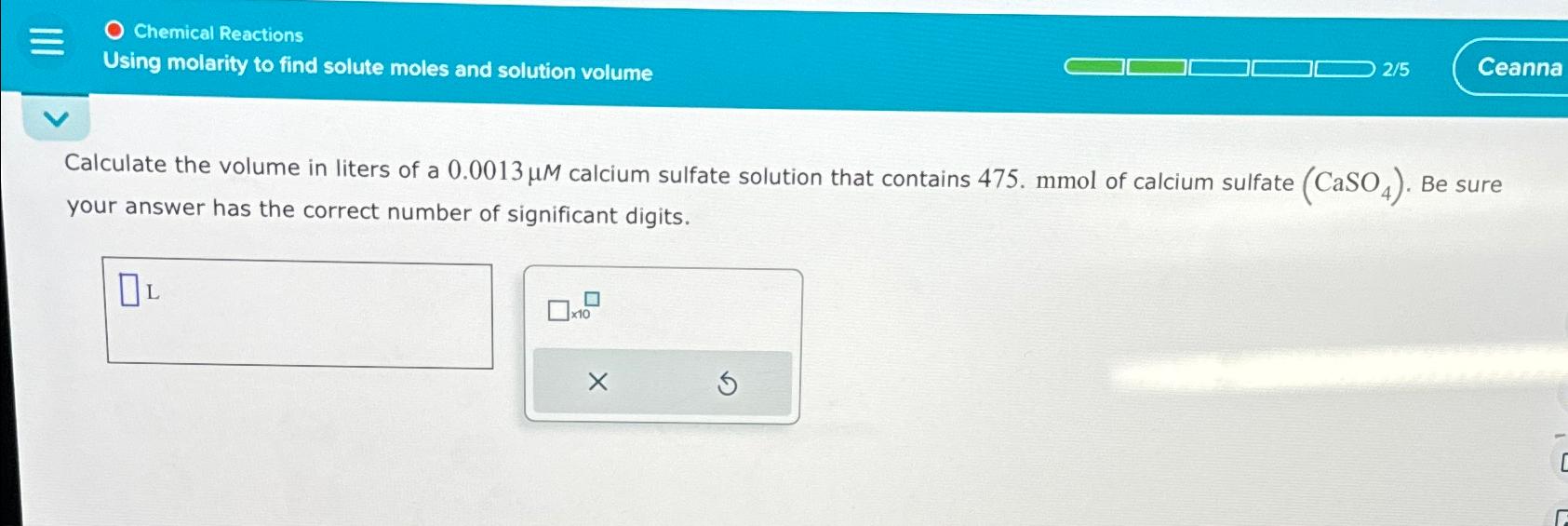 Solved Chemical ReactionsUsing molarity to find solute moles | Chegg.com