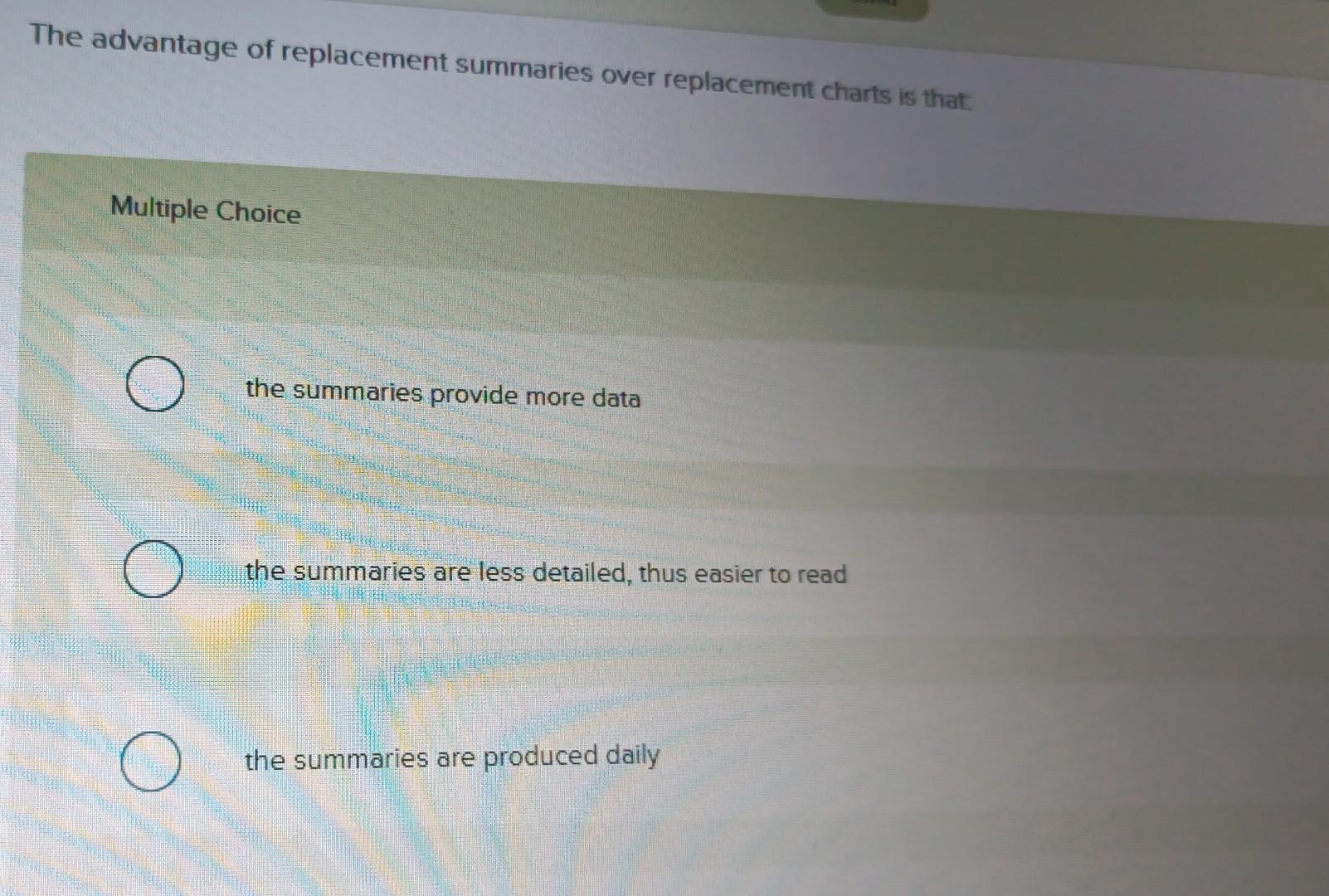 Solved The advantage of replacement summaries over | Chegg.com