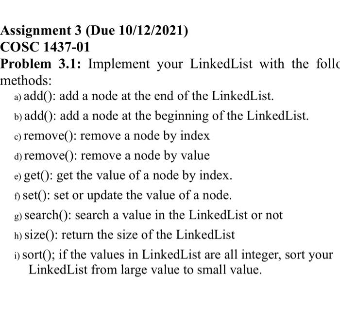 Solved Assignment 3 (Due 10/12/2021) COSC 1437-01 Problem | Chegg.com