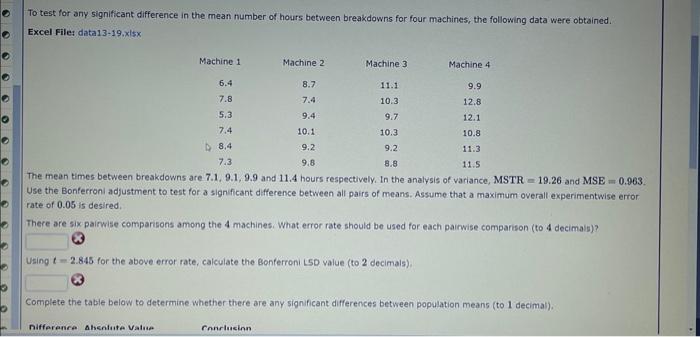 Solved To test for any significant difference in the mean | Chegg.com