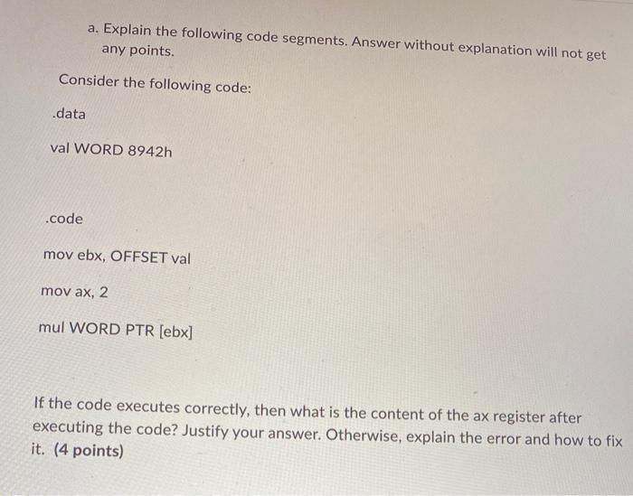 Solved a. Explain the following code segments. Answer | Chegg.com