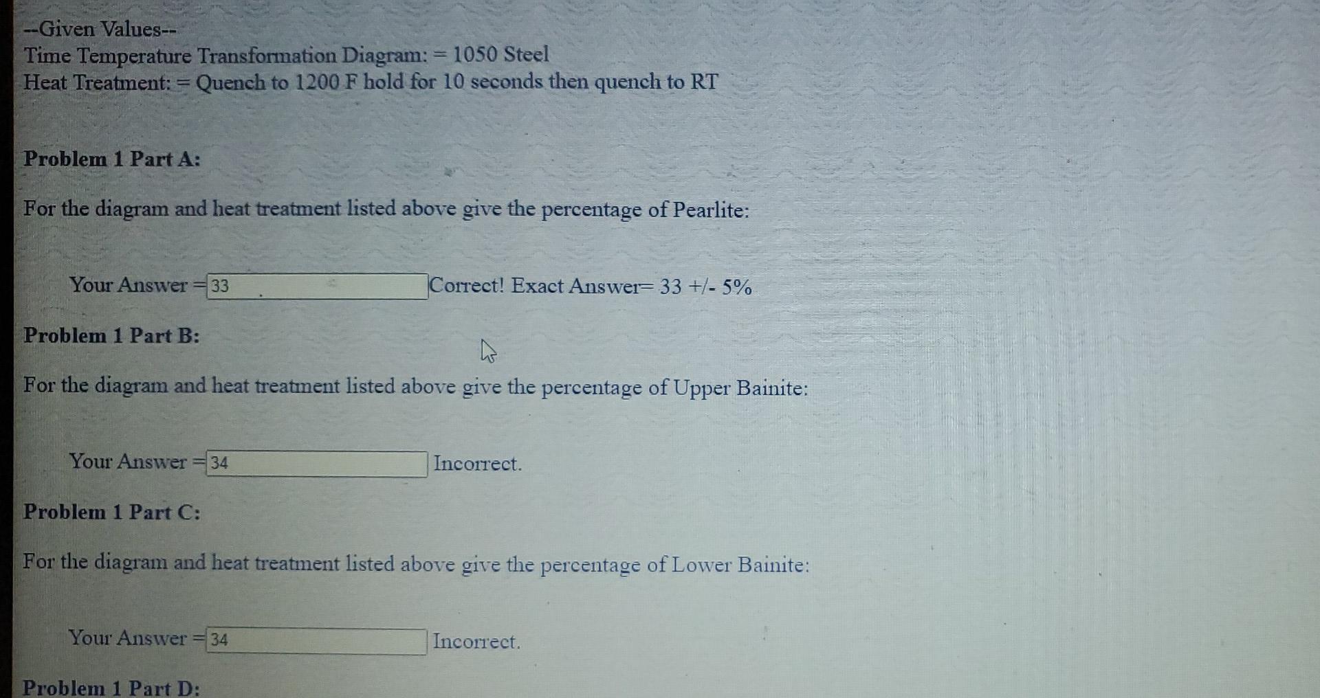 Solved --Given Values-- Time Temperature Transformation | Chegg.com
