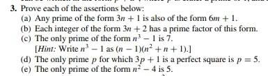 Solved 3. Prove each of the assertions below: (a) Any prime | Chegg.com