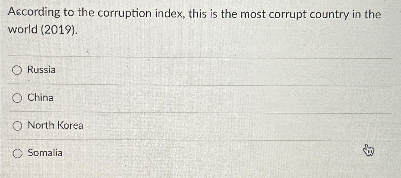 Solved According to the corruption index, this is the most | Chegg.com