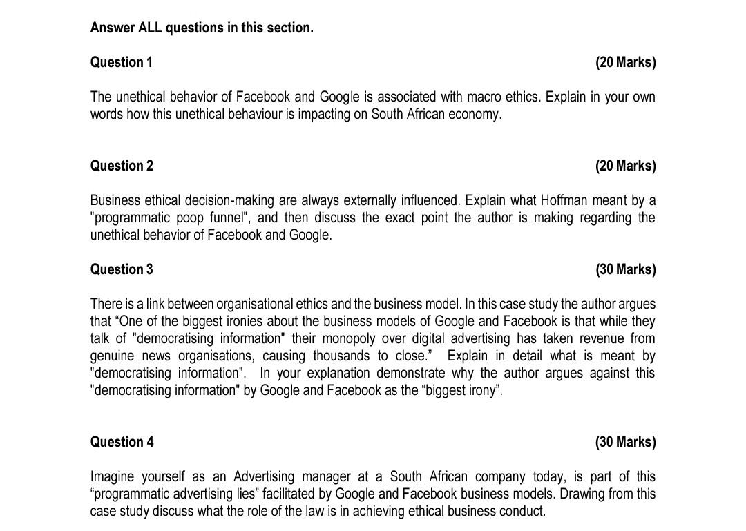 Question 1 (20 Marks) The unethical behavior of | Chegg.com