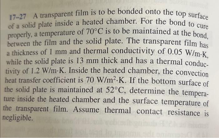 Solved 17-27 A transparent film is to be bonded onto the top | Chegg.com