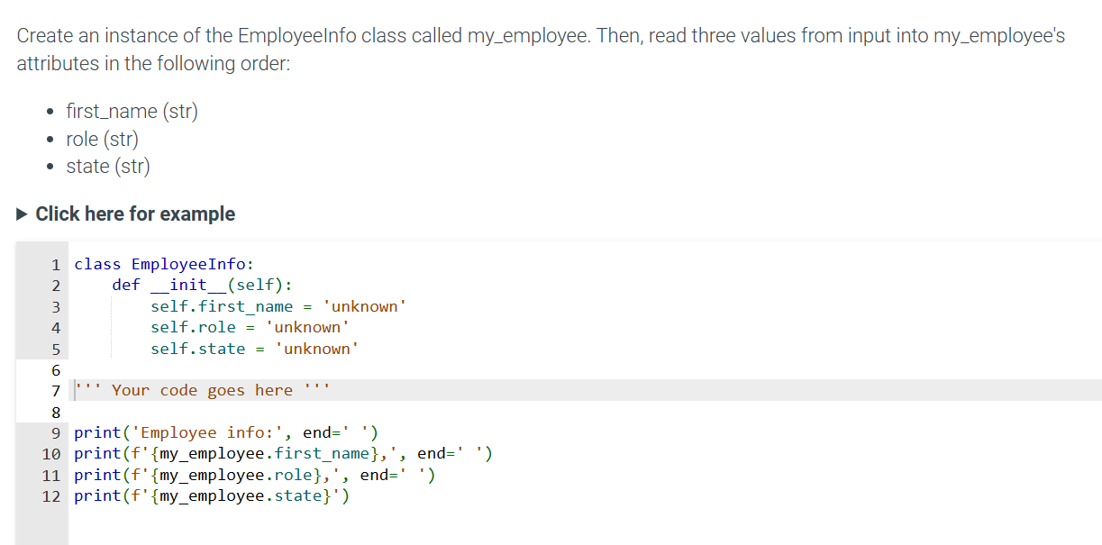 Solved Create an instance of the Employeelnfo class called | Chegg.com