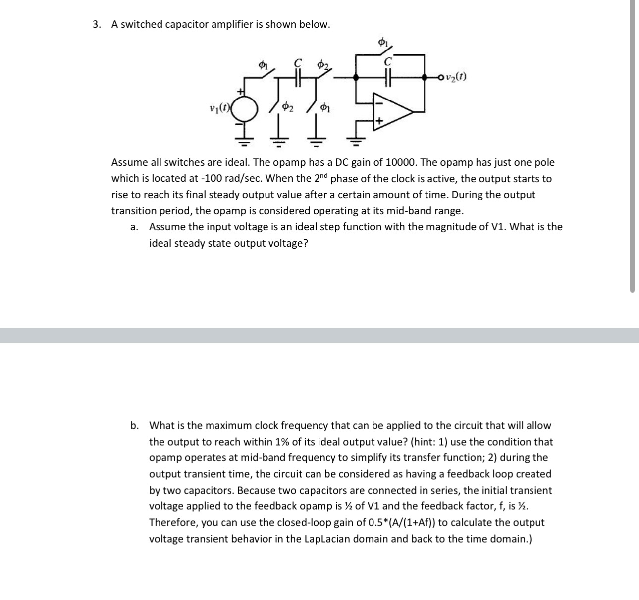 Solved A Switched Capacitor Amplifier Is Shown Below Assume