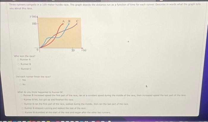 Solved Three runners compete in a 100 -meter hurdle race, | Chegg.com