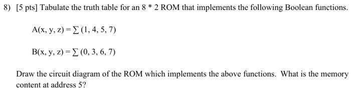 Solved pts] Tabulate the truth table for an 8 * 2 ROM that | Chegg.com