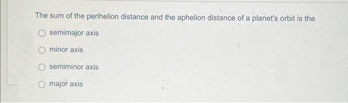 Solved The sum of the perihelion distance and the aphelion | Chegg.com
