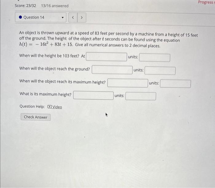 Solved An object is thrown upward at a speed of 83 feet per | Chegg.com