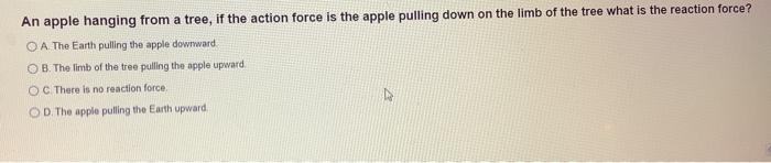 Solved An apple hanging from a tree, if the action force is | Chegg.com