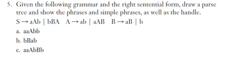 Given the following grammar and the right sentential | Chegg.com