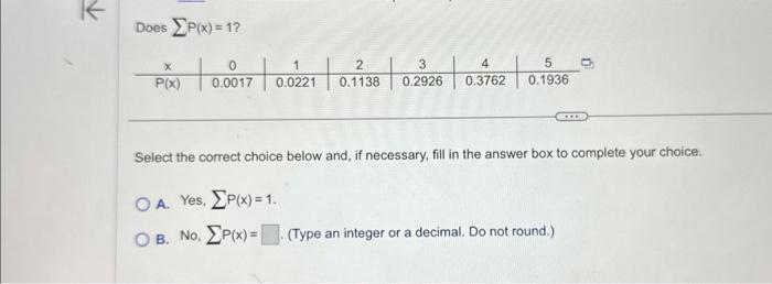 Solved Does ∑P(x)=1 ? Select the correct choice below and, | Chegg.com