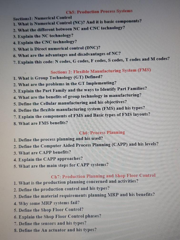 Solved Ch5: Production Process Systems Sectionsl: Numerical | Chegg.com
