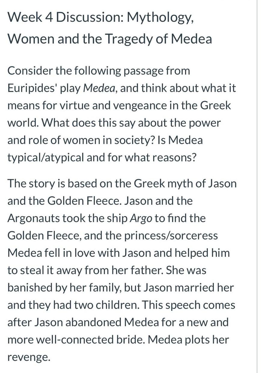 Week 4 Discussion: Mythology, Women and the Tragedy | Chegg.com