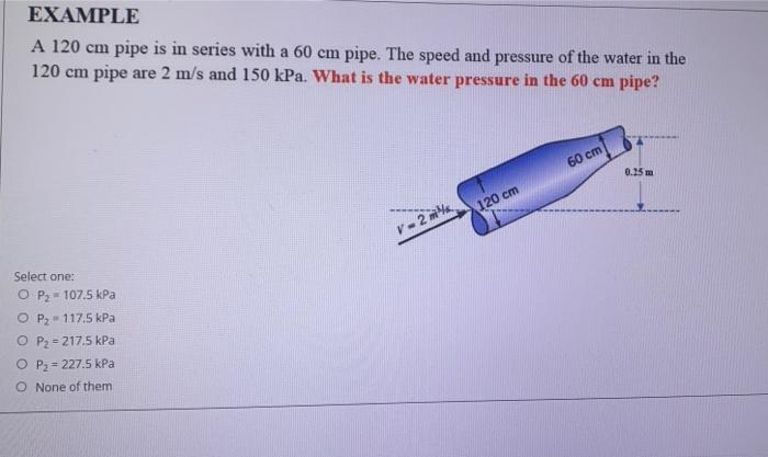Solved EXAMPLE A 120 cm pipe is in series with a 60 cm pipe. | Chegg.com